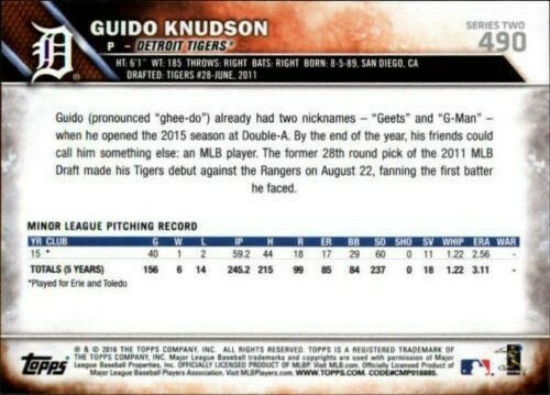 2016 Topps #490 Guido Knudson Detroit Tigers Rookie Card | eBay