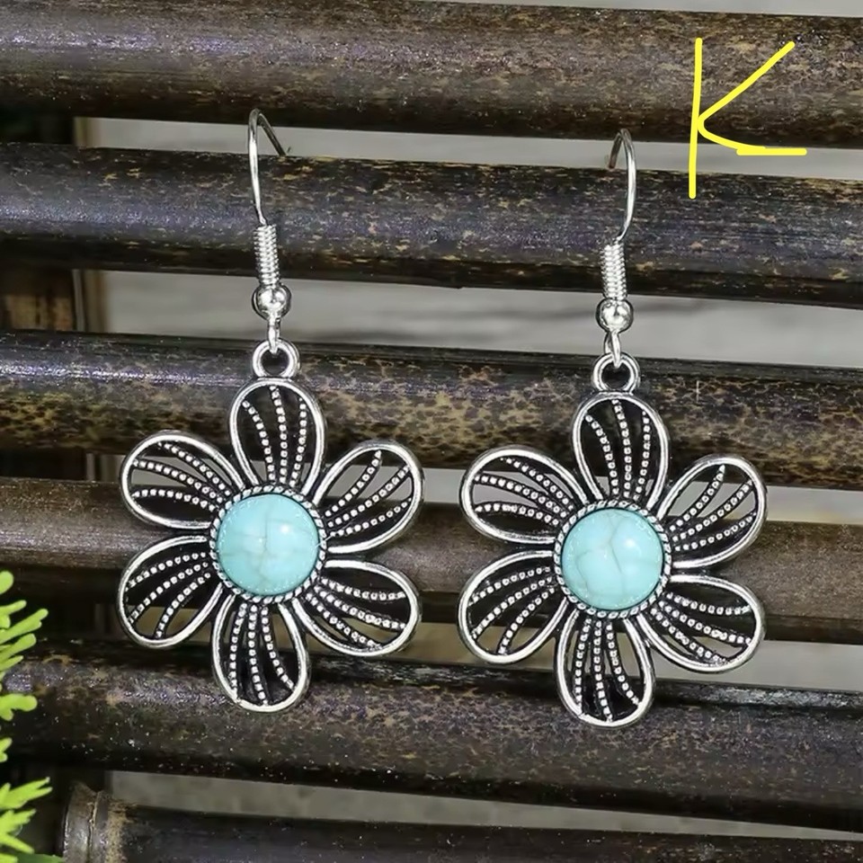 Lucky Brand Bohemian Ethnic Earrings Turquoise Inlaid Exquisite Dot ...