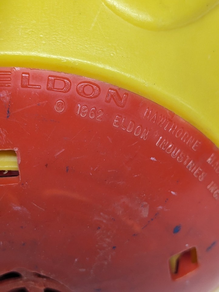 Vintage Rolly Polly Chime Toy Eldon Industries Inc. 9" Yellow Bear 1962 ...
