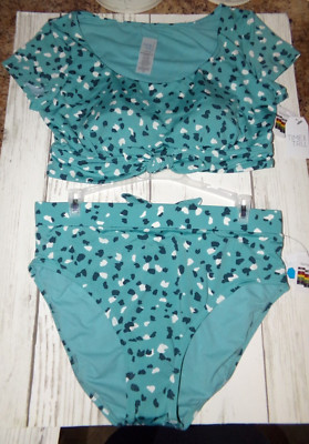 Women’s Confetti Short Sleeve Tankini Top Set Large 12/14 Bathing Suit ...