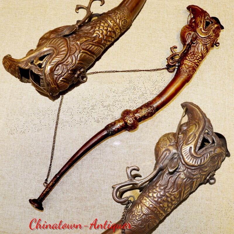 20" Tibetan Monastery Religious Artifact Copper Horn Trumpet Vajra ...