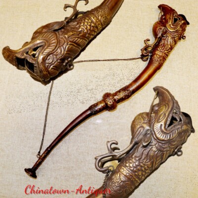 20" Tibetan Monastery Religious Artifact Copper Horn Trumpet Vajra ...