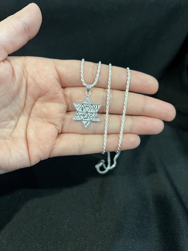 .925 Sterling Silver Jewish Hebrew Star of David Pendant & Rope Chain ...