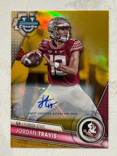 JORDAN TRAVIS FSU 2023 Bowman Chrome University GOLD Refractor AUTO ...