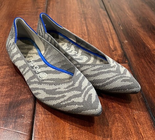 Rothys The Point Shoes Womens 7.5 Grey Zebra Strip Slip On Ballet | eBay