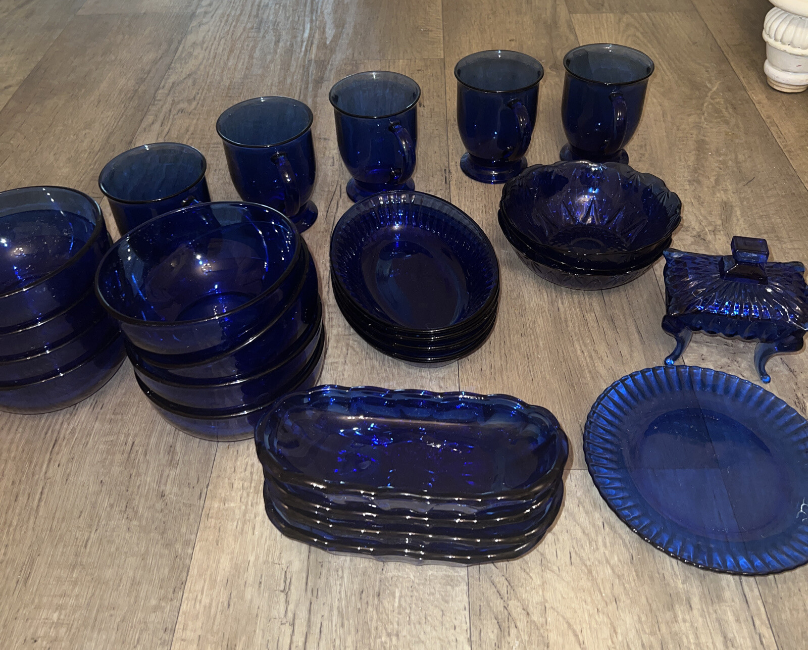 cobalt avon blue glass mix dinner set Bowls Mug Anchor Hocking ,plate ...