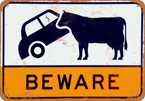 METAL SIGN - Beware Cows Will Knock Your Car Over - Vintage Look ...