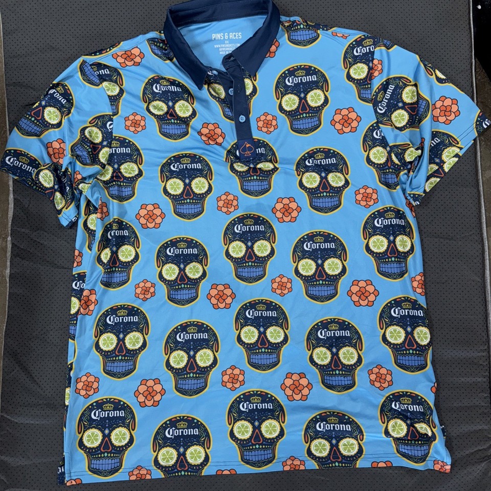 Corona Pins & Aces Polo XXL Golf Shirt Limited Edition Sugar Skull DDLM ...
