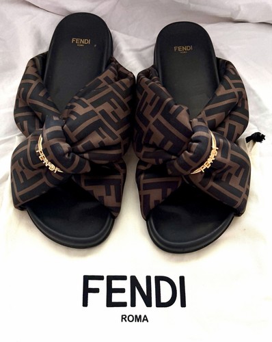 Fendi Women's Logo Bow Slide Sandals Brown Black Comfort Casual | eBay