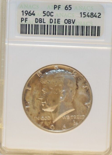 1964 US Kennedy 50c PR65 Dbl Die Obv. ANACS CACHE | eBay