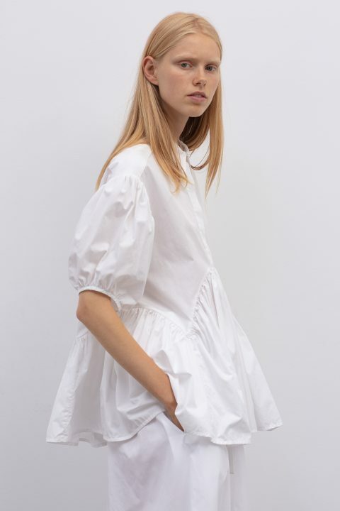 CECILIE BAHNSEN Ellie White Puff Sleeve Peplum Cotton CECILIE BAHNSEN Ellie White Puff Sleeve Peplum Cotton