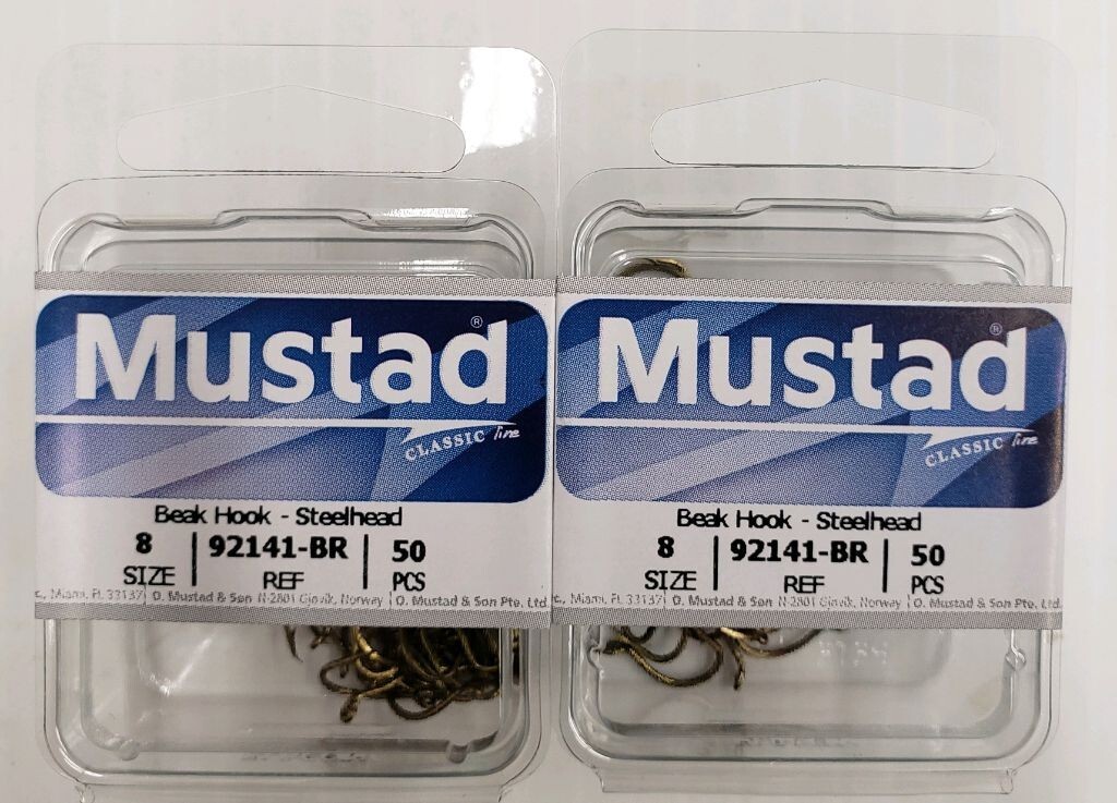 2-Mustad 92141-BR #8 Salmon Steelhead Egg Sac 1X Strong Beak Hooks 2 x ...