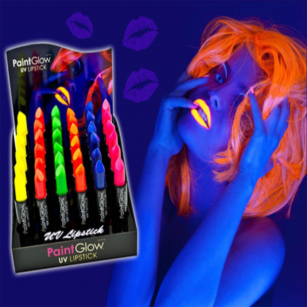 Lippenstift UV Aktiv NEON Leuchtende Farben PaintGlow fluoreszierend ...