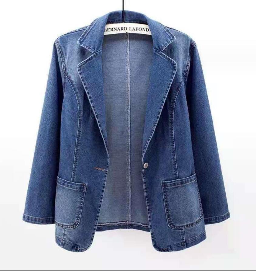 Women's Denim Blue Jean Jacket Pockets Button Blazer Coat Formal Casual ...