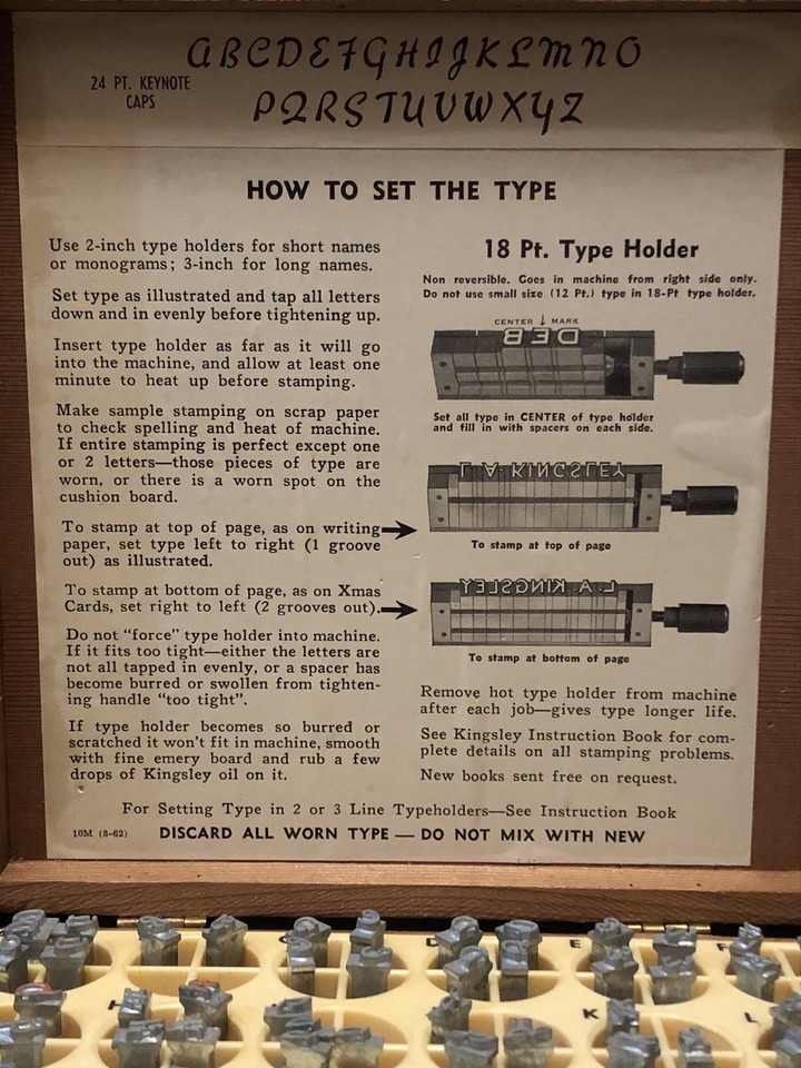 Kingsley Machine Co Letter Type Set for Hot Foil ***24PT KEYNOTE CAPS ...