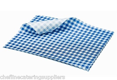 1000x Greaseproof Paper Sheets, Gingham Blue Print 35x25cm,Food Wrap ...
