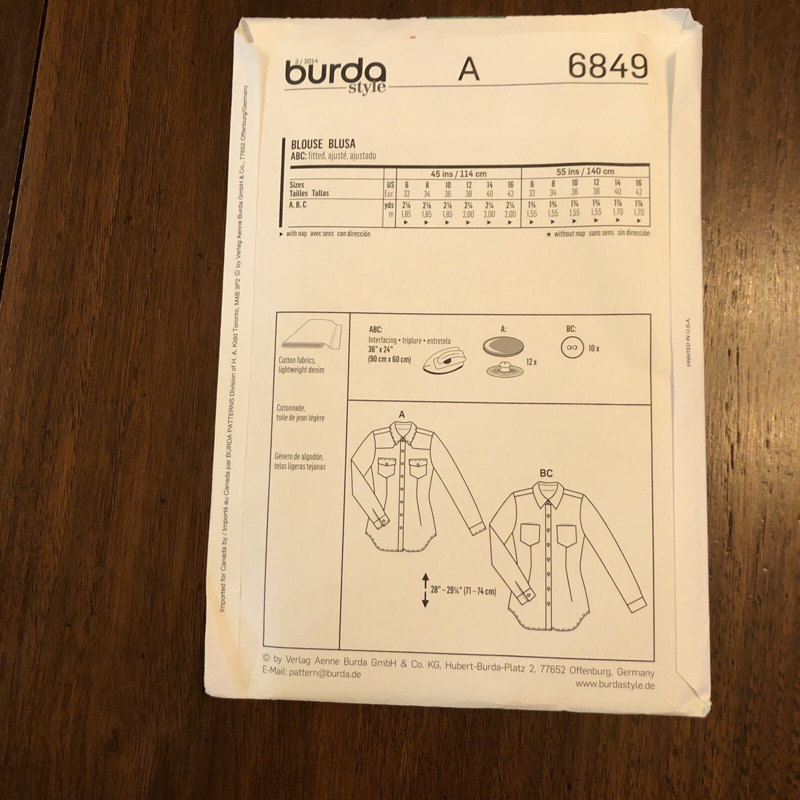 Burda Young Pattern 6849 Blouse Shirt Size 6-16 New Uncut Average Skill ...