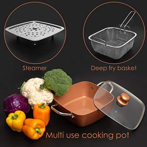 Copper 5 Piece Set Chef Cookware 9.5 Non Stick Pan Deep Square Pan Fry ...