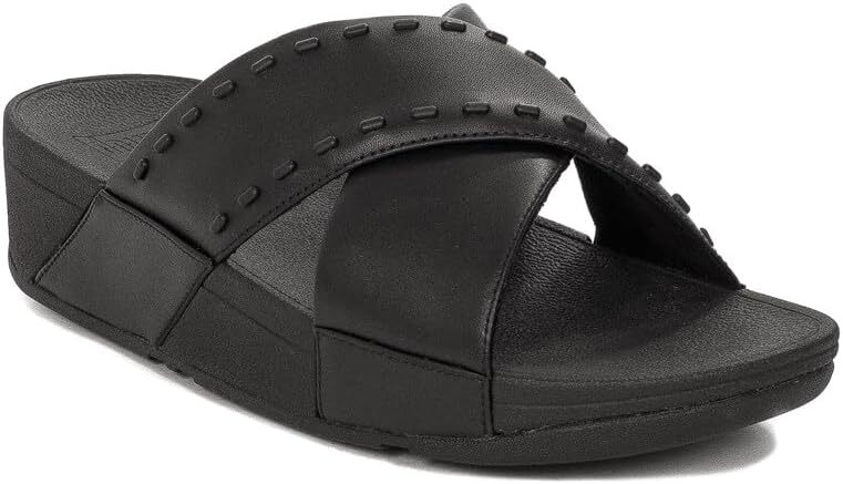FitFlop Lulu GB2-001 Cross Slide Slipper Women Black Leather Rubber ...