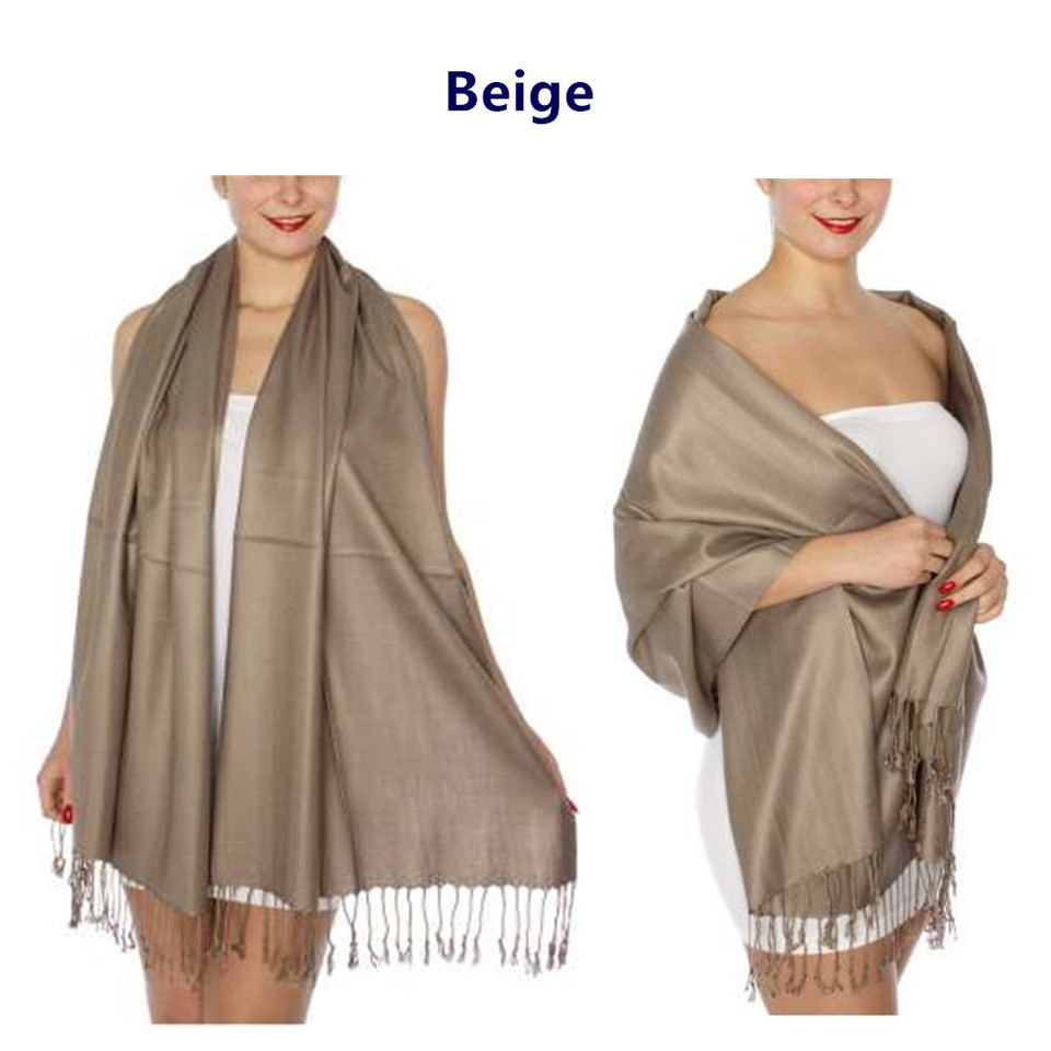 2PLY Long 78X28 Solid Silky Pashmina Shawl Wrap Stole Wool Feel Scarf ...