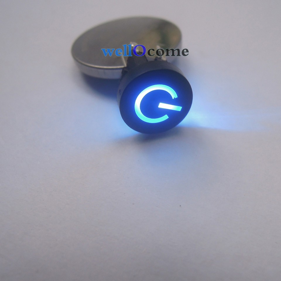 2pc Blue LED 10mm Black Cap Power 12V 50mA Momentary Tact Push Button ...