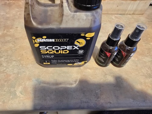 Nash Squid Syrup Bait Scopex 1 Litre Plus 2 X Monster Shrimp Hookbait ...