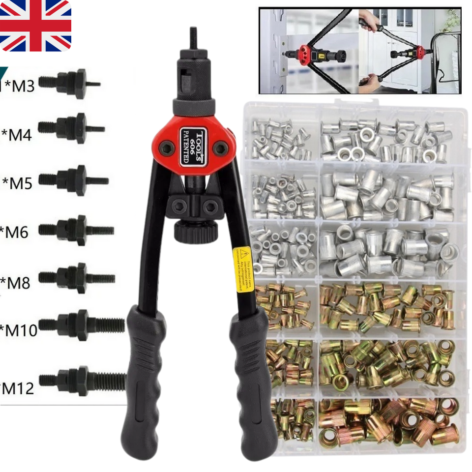 300Pcs Rivet Nut Kit Riveter Gun Heavy Duty Riveting Rivets Nutsert ...