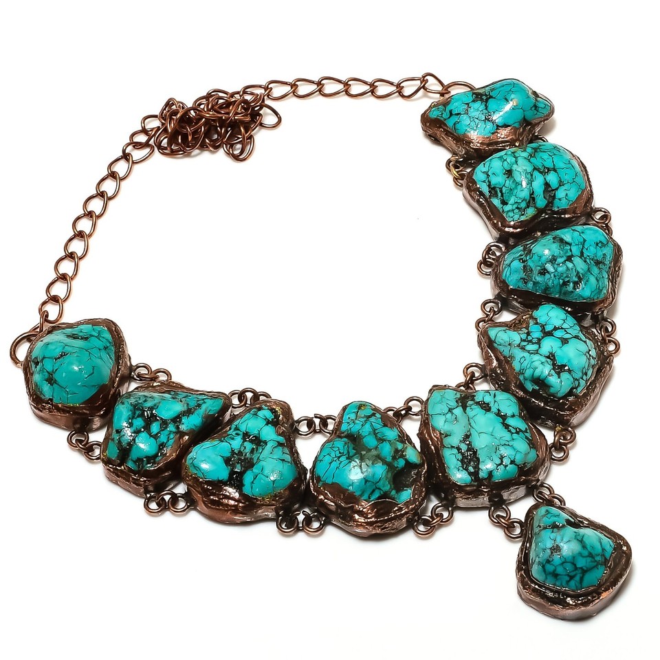 Turquoise Tumble Handmade Gemstones Copper Electroformed Necklace ...