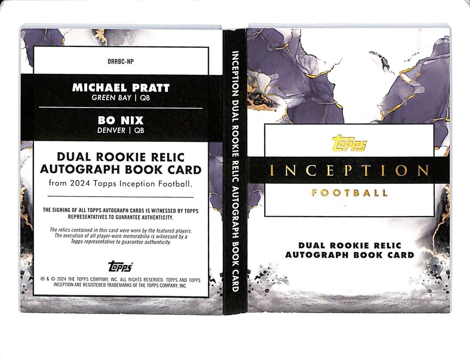 2024 Topps Inception Michael Pratt Bo Nix Dual Rookie Relic Auto ...