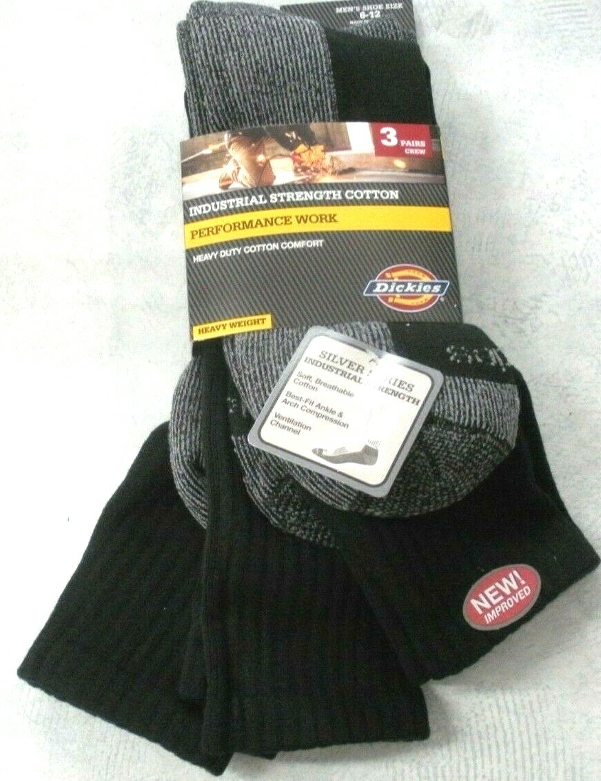 Dickies Cushion Work Crew Socks, Dickies Mens Socks 12180, 3 Pair Black ...