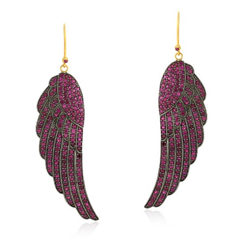 14k Gold Silver Ruby Angel Wings Dangle Earrings Jewelry | eBay