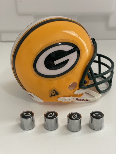 Green Bay Packers Riddell Mini Helmet Collectible + GBP Tire Stems Caps ...