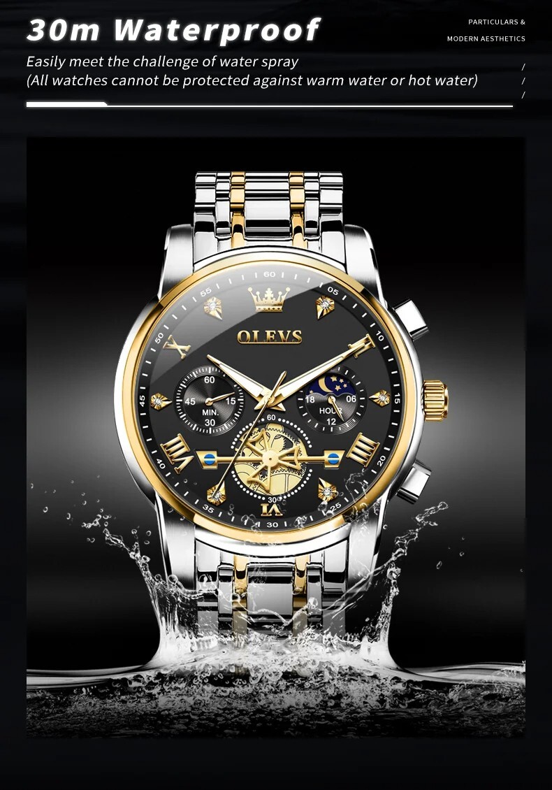 Waterproof Quartz Luminous Watch Men Luxury Business OLEVS Men's Date ...