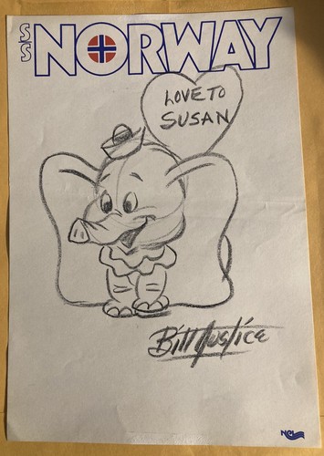 BILL JUSTICE DISNEY ARTIST ORIGINAL DUMBO DRAWING Signed Autographed 7 ...