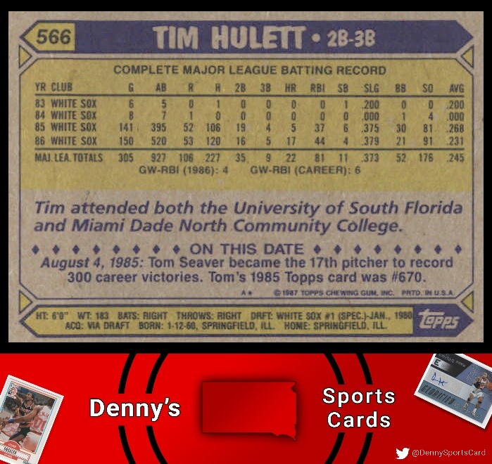 1987 Topps #566 Tim Hulett Chicago White Sox Baseball Card | eBay