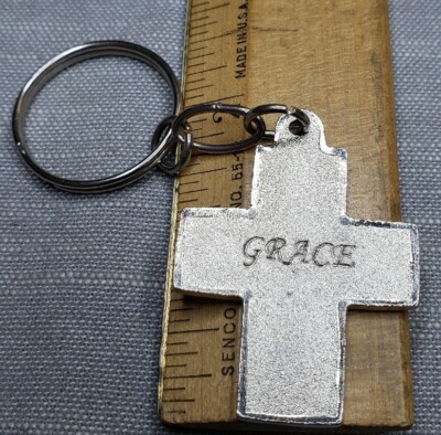 Vintage Keychain Cross Grace Silver Tone Christian H39 | eBay