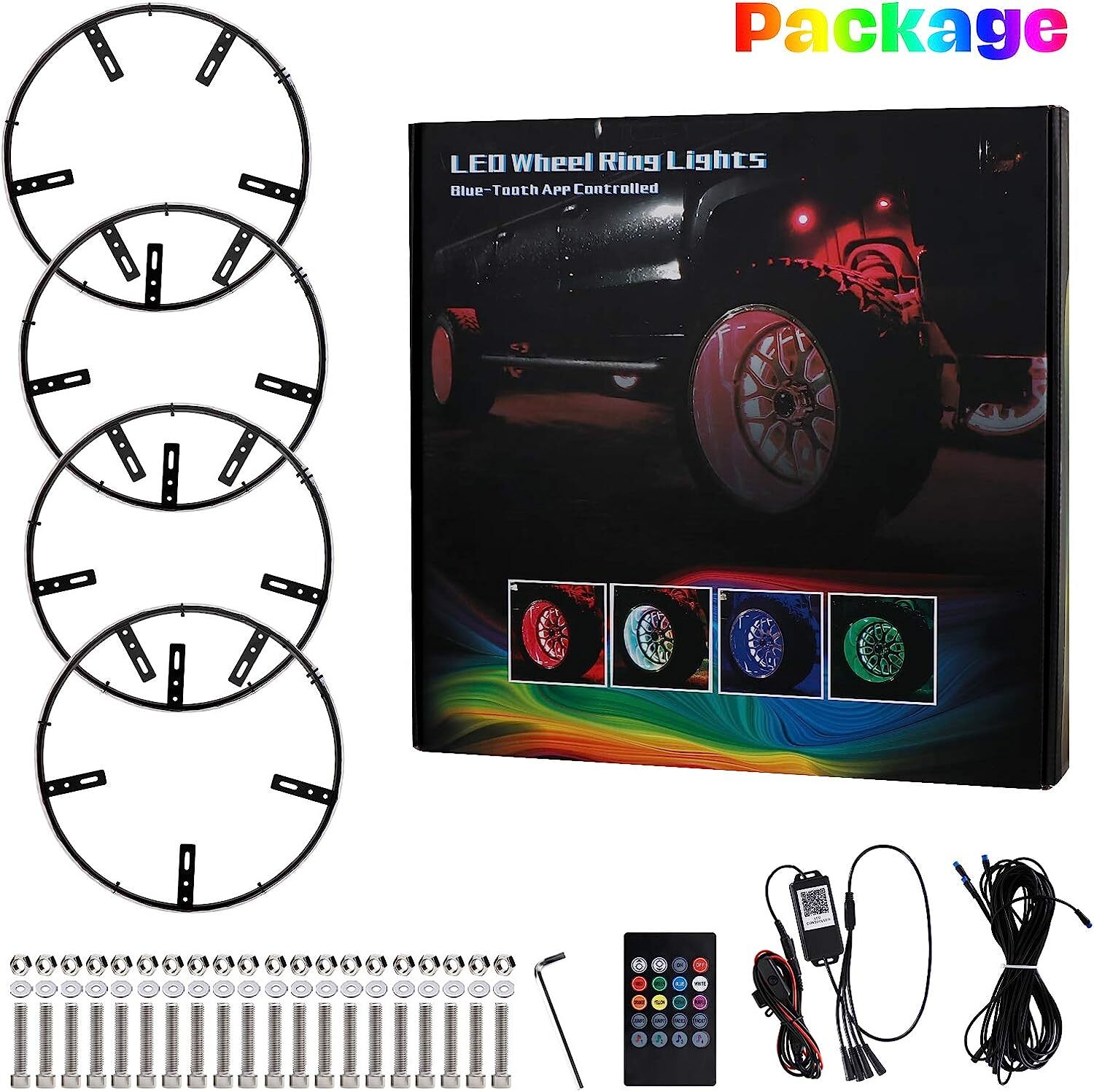 4x 15.5'' RGB Wheel Ring Lights LED Light For Truck Car Rim Lights ...
