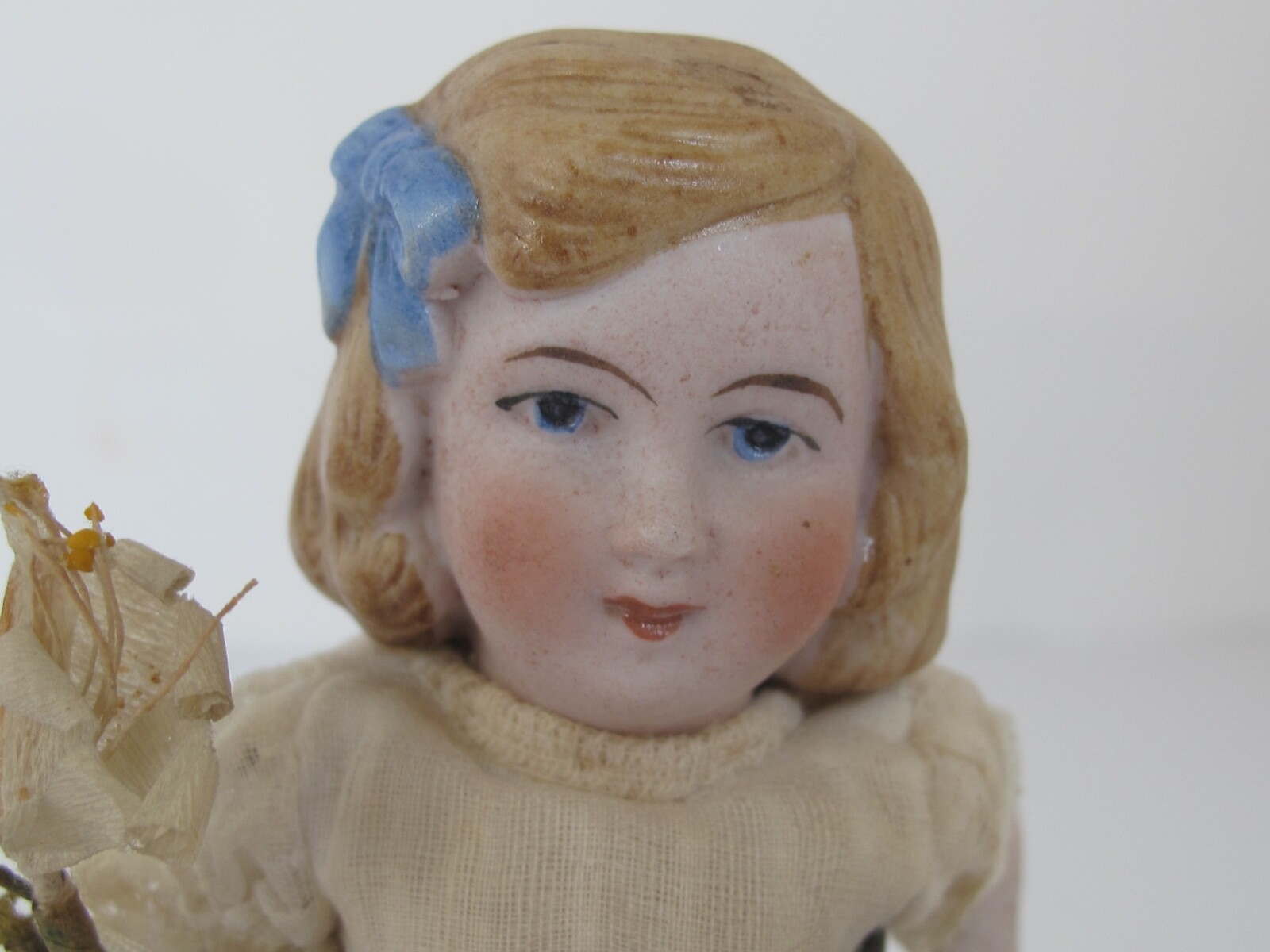 Antique all Bisque Jointed Girl Doll w/ Molded Hair & Rosary Hertwig ...