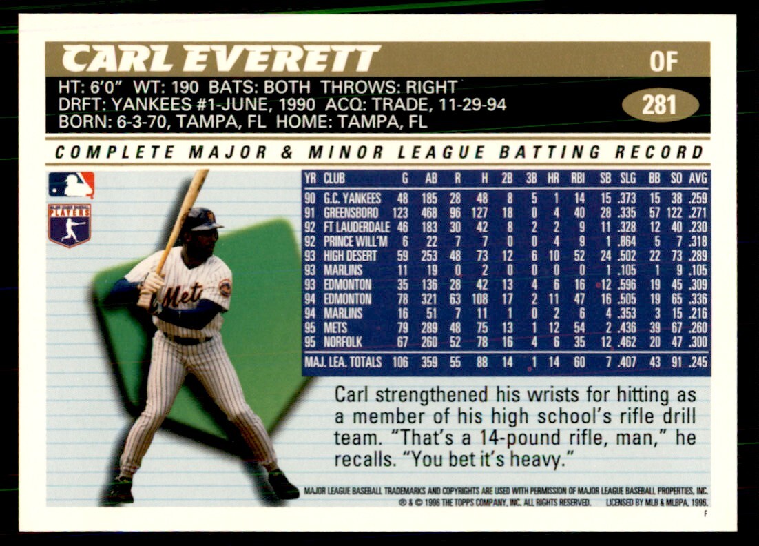 1996 Topps Carl Everett Baseball Cards #281 | eBay