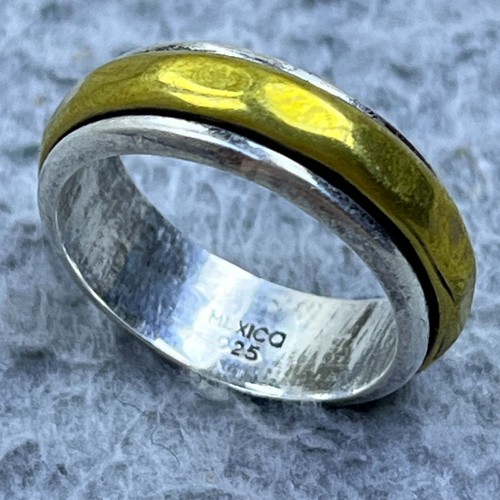 VTG Mexico Sterling Silver 925 Two-Tone Fidget Spinner 8g Ring Size 10. ...