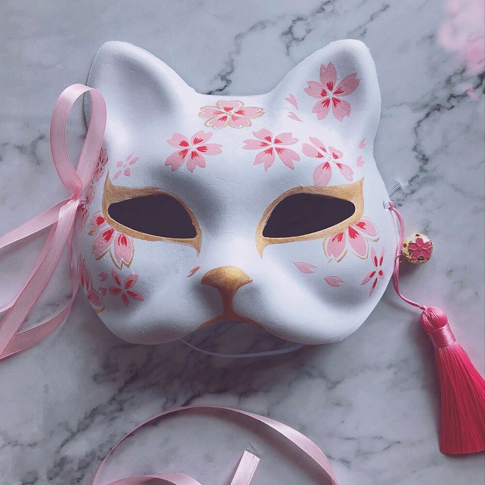 Japanese Hand-Painted Half Face Fox Kitsune Mask Cosplay Halloween ...