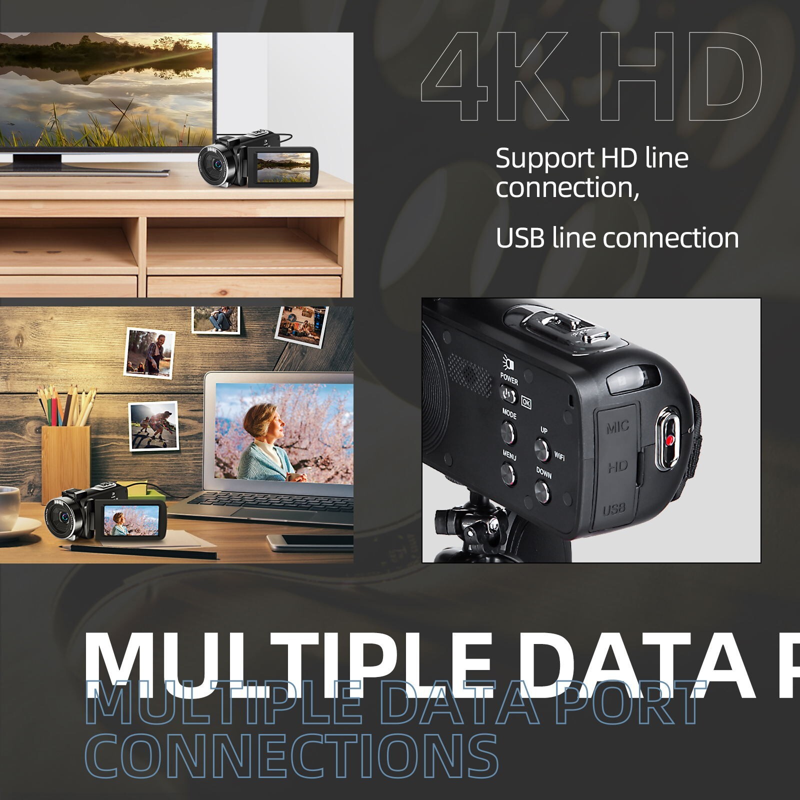 4K Digital Video Camera 48MP UHD 18X WiFi Recording Camera Autofocus ...