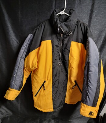 VTG 80's 90's Starter Yellow Black Pullover 1/2 Zip Windbreaker Ski ...