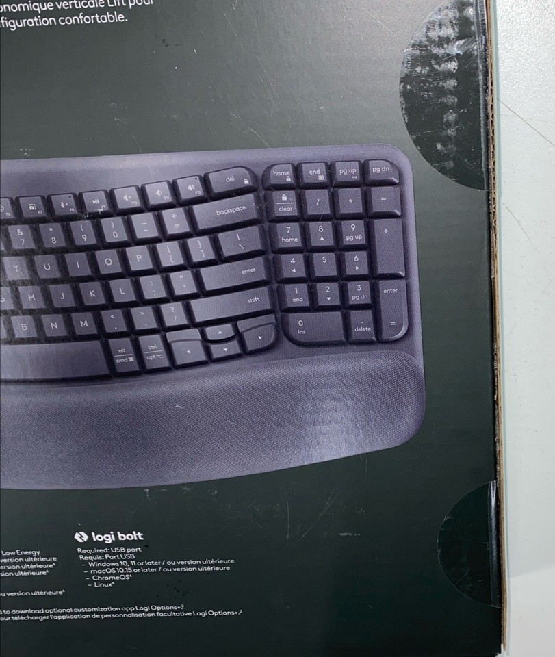 Logitech Wave Keys Wireless Ergonomic Keyboard Cushioned Palm Rest ...