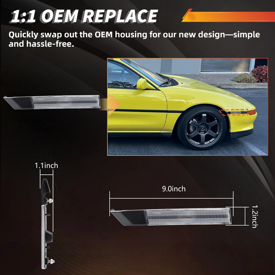 1991-1995 Toyota MR2 MR-2 SW20 Front Bumper Side Marker Lights Clear ...