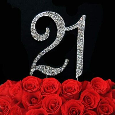 120mm Silver Number Cake Toppers Diamond Birthday Anniversary (21 ...