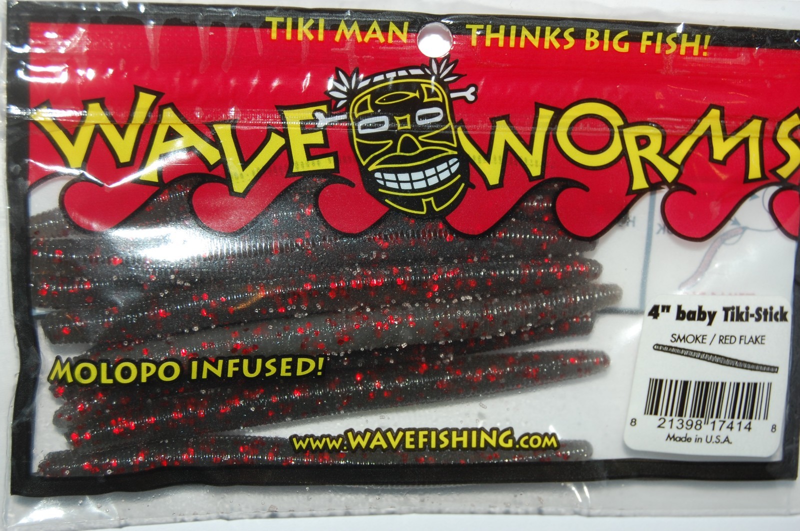 wave worm baby tiki stick 4" senko smoke red flake bass soft plastic ...