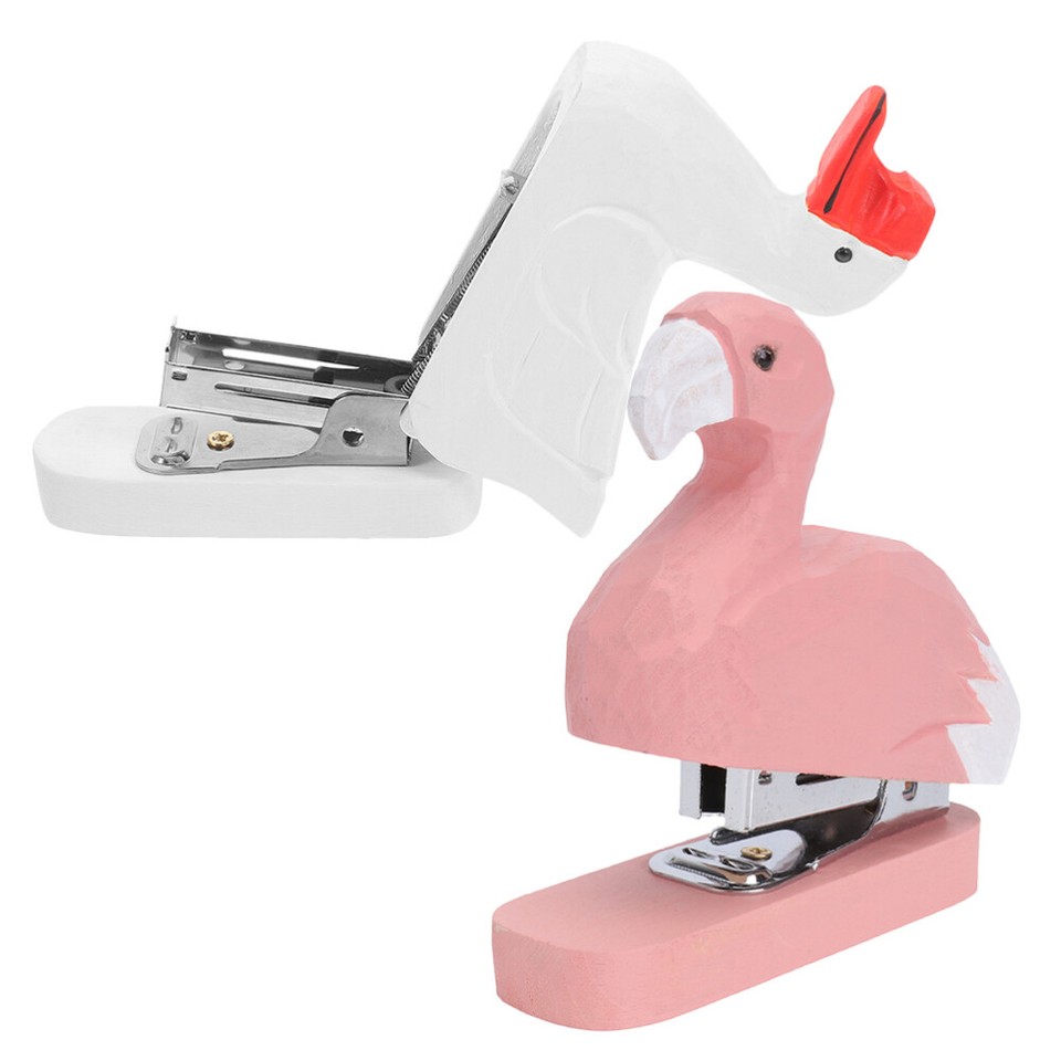 2 Pcs Carved Flamingo Goose Sculpture Wooden Animal Stapler Child ...