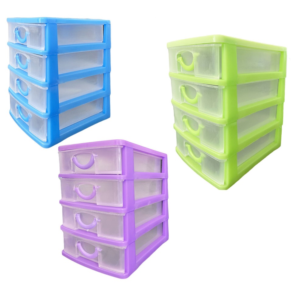 2 x 4 Tier Mini Storage Drawers Draw Tower Unit Office School Jewellery ...