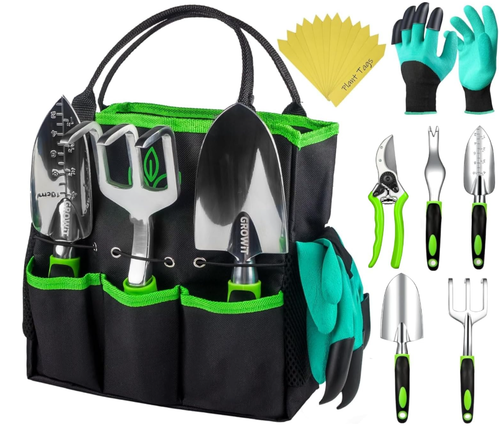 Heavy Duty Garden Tools 9Pieces Set - Rust Proof, Ergonomic Gardening ...